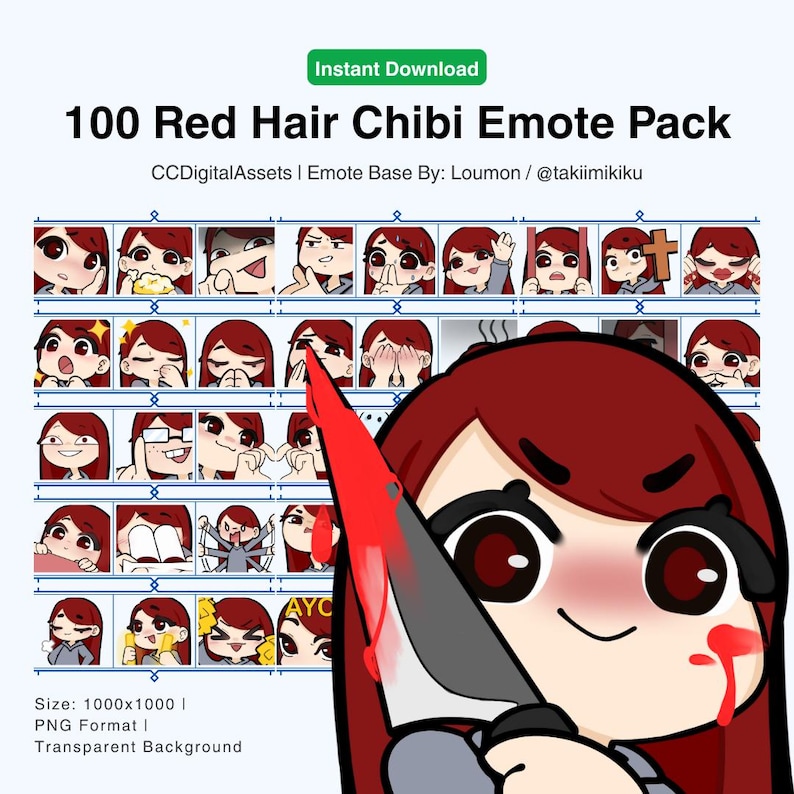 Red Hair Girl Chibi Emote Pack: 100 Twitch/youtube/discord Streamer Set ...