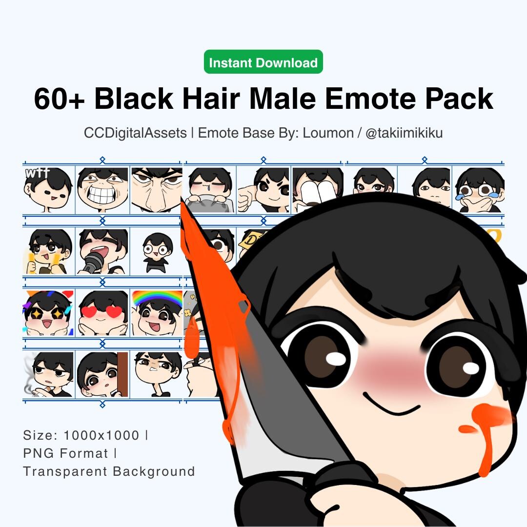 60+ Black Hair Male Chibi Emotes | Streamer Pack (digital Download) - Etsy