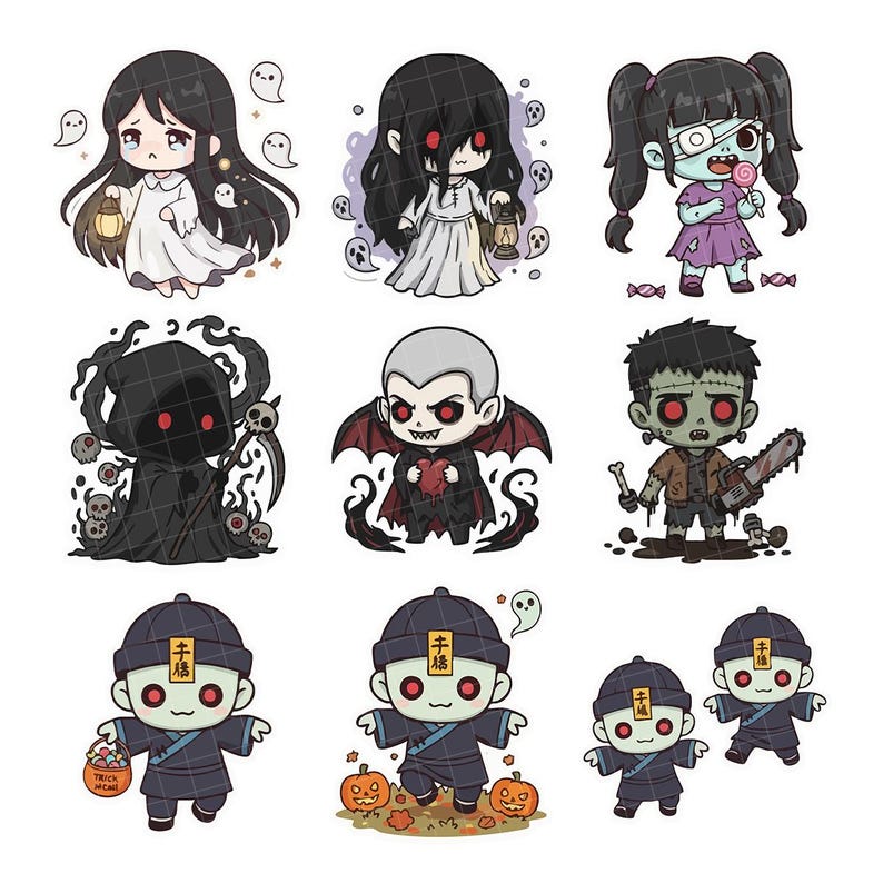 Kawaii Halloween Clipart Bundle: 44 Spooky Cartoon Characters (PNG, AI ...