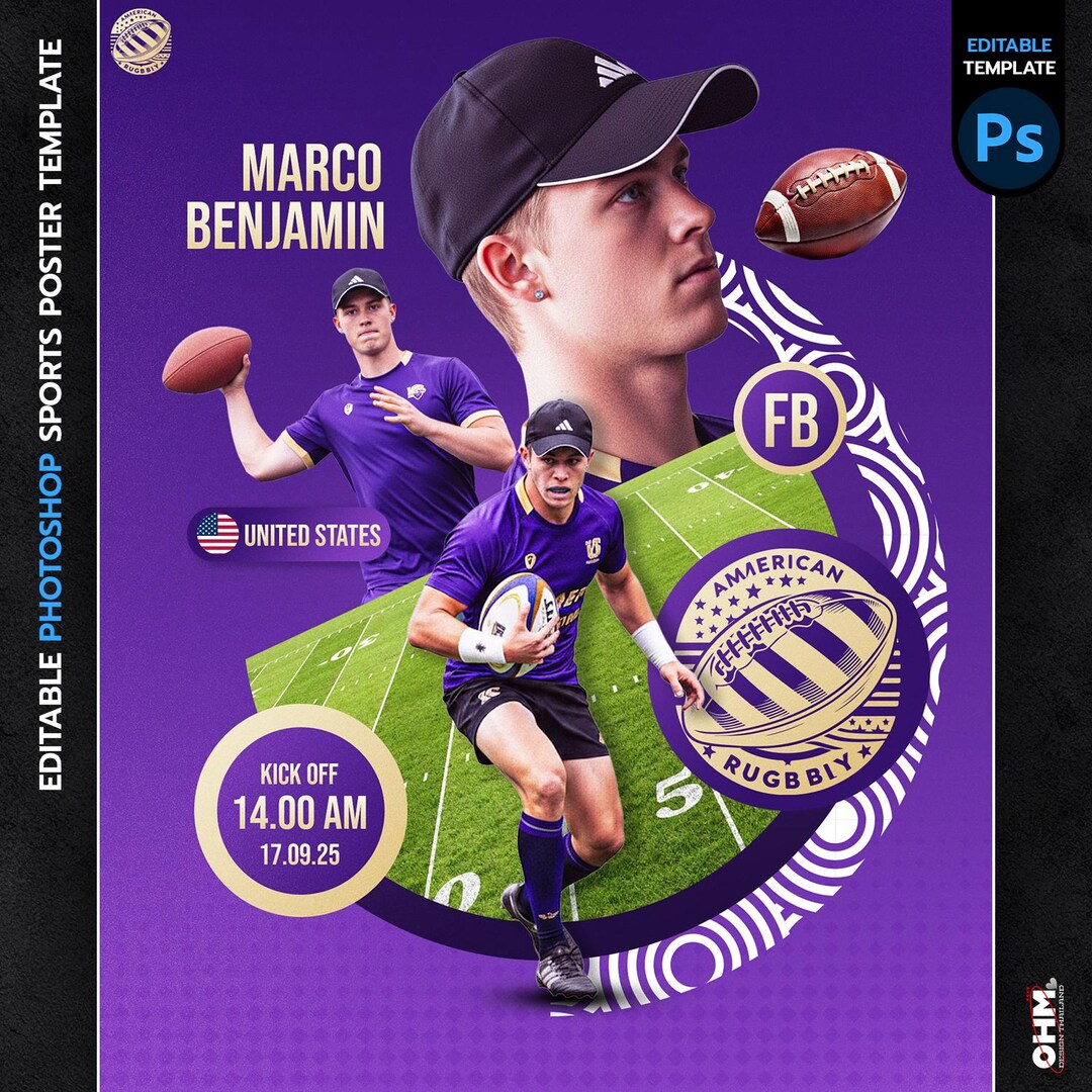 Editable Rugby Poster Template: Layered Sports Photoshop PSD ...
