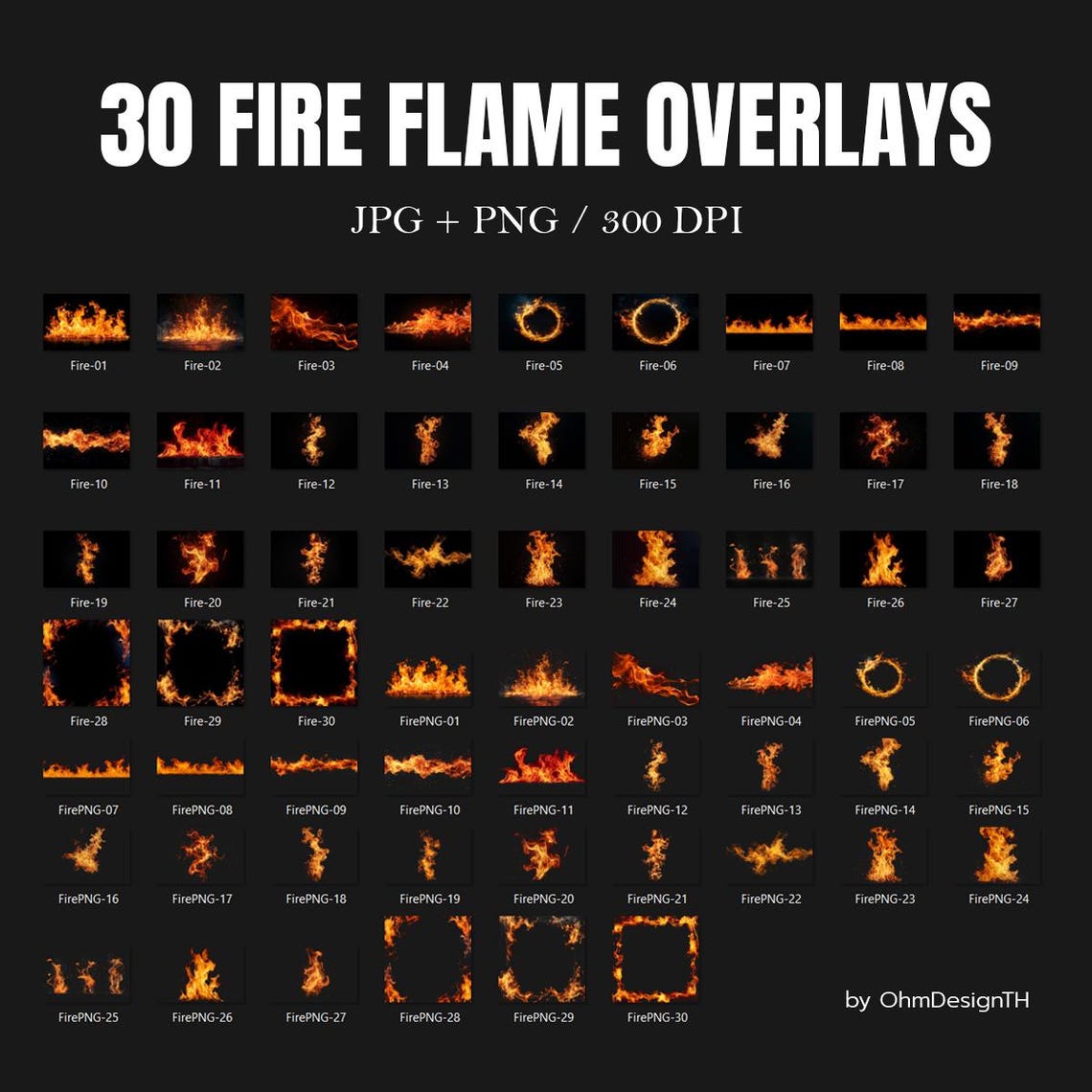 Fire Flame Overlays: 30 Realistic PNG & JPG Effects (digital Download ...