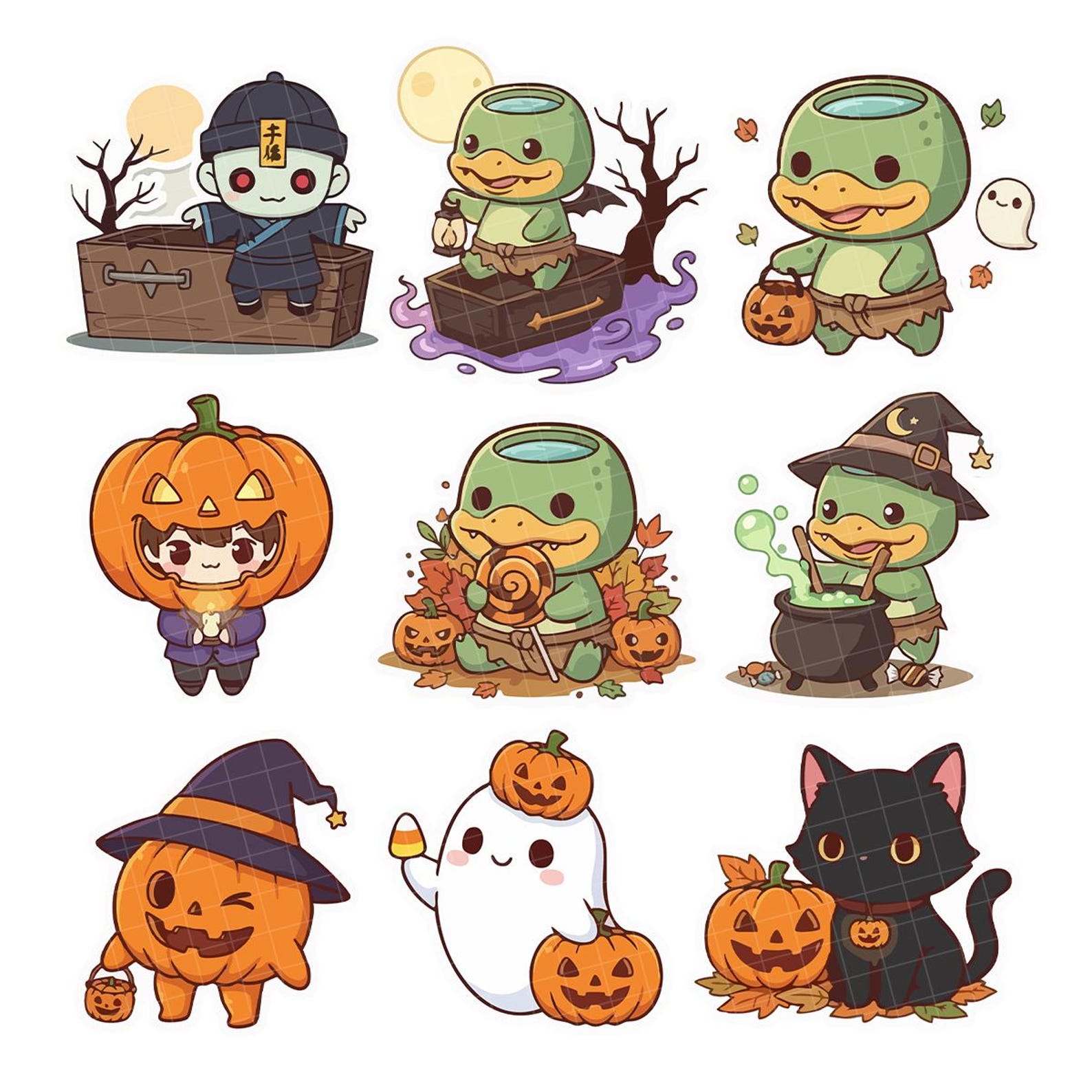Kawaii Halloween Clipart Bundle: 44 Spooky Cartoon Characters (PNG, AI ...