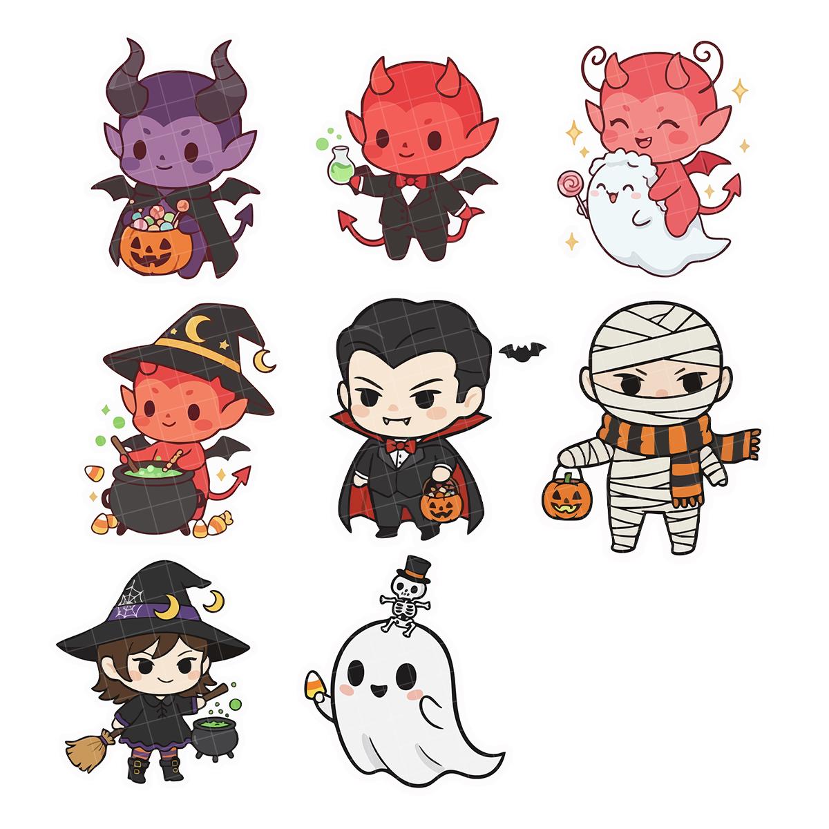Kawaii Halloween Clipart Bundle: 44 Spooky Cartoon Characters (PNG, AI ...