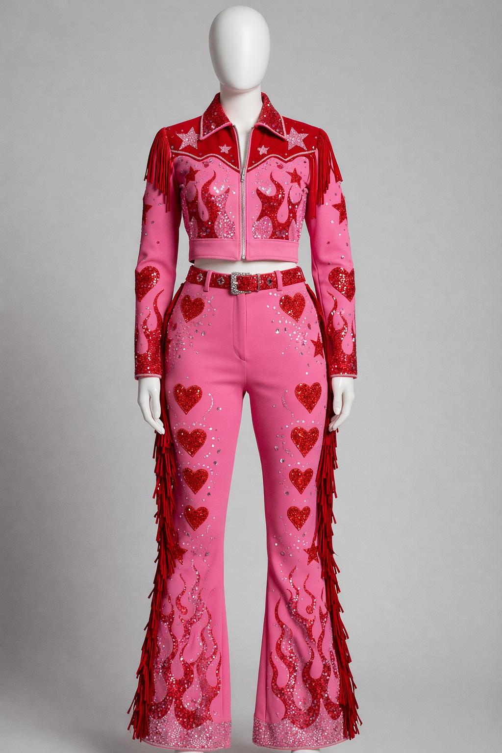 Pink Cowgirl Sparkle Outfit for Women | Western Fringe Jacket & Flared ...