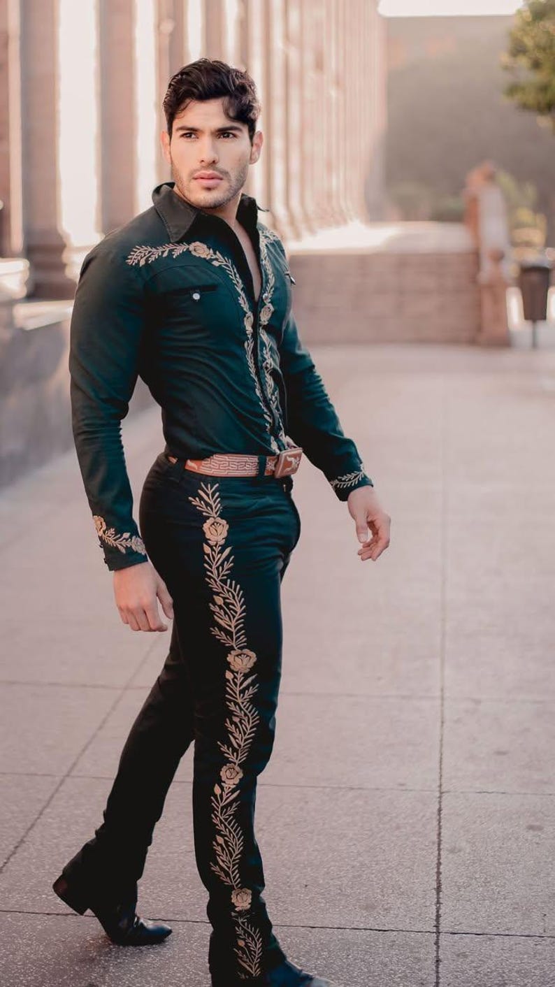 Custom Black Embroidered Charro Suit: Slim Fit Mexican Fiesta Outfit - Etsy