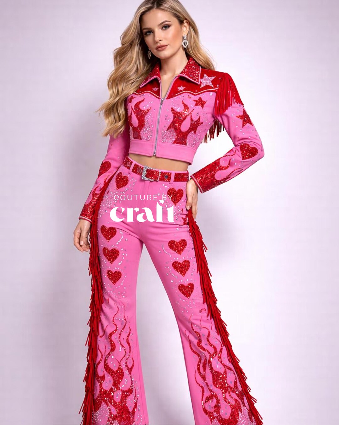 Pink Cowgirl Sparkle Outfit for Women | Western Fringe Jacket & Flared ...