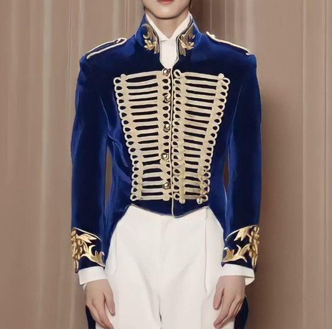 Royal Blue Velvet Prince Jacket: Gold Embroidered Military Tailcoat ...
