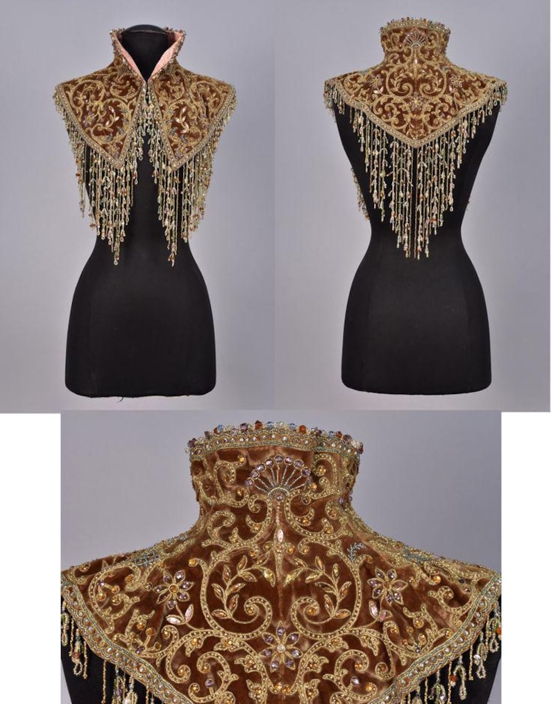 Customized Women Victorian Embroidered Velvet Capelet Beaded Fringe ...