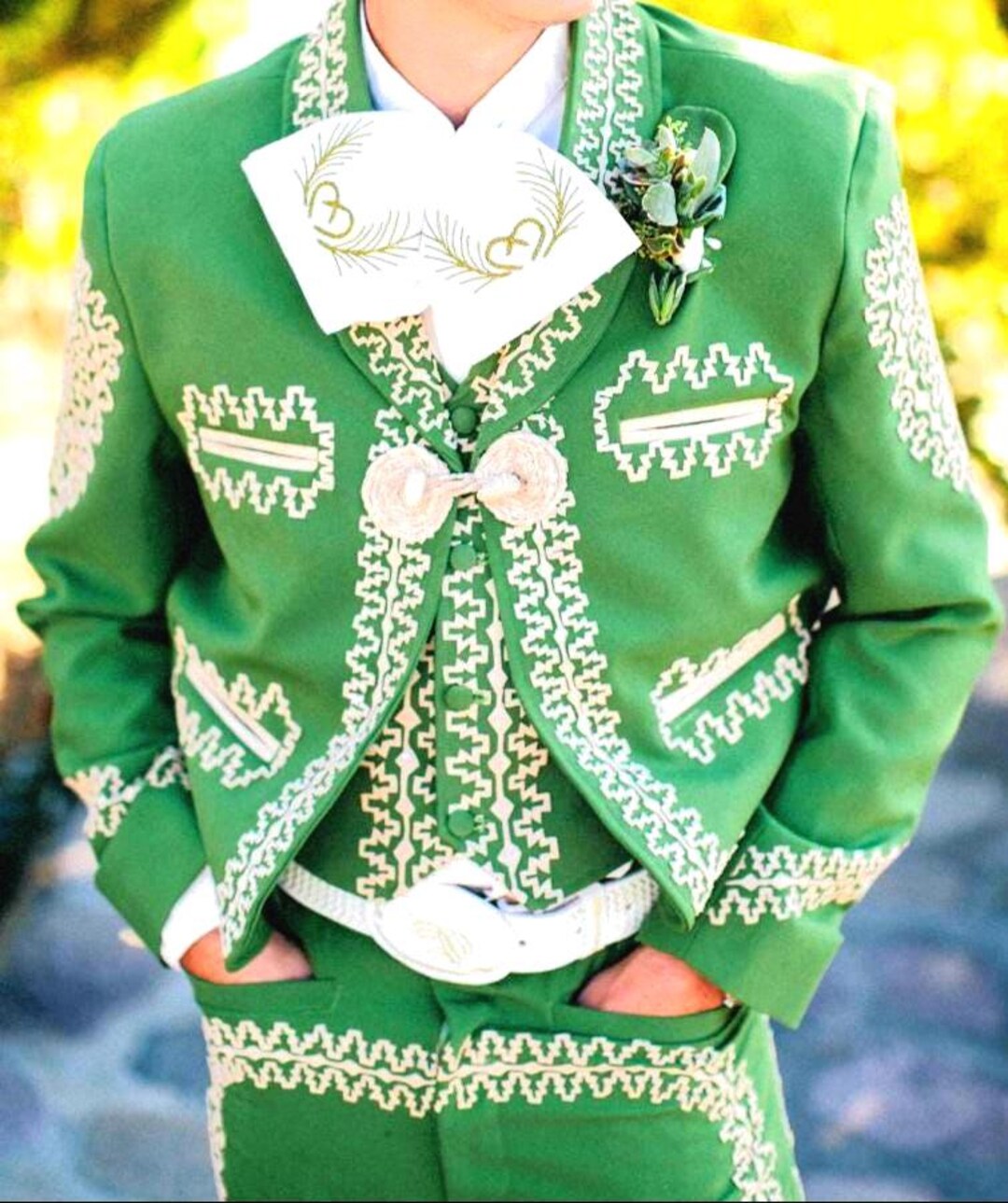 Bespoke Cotton Green Embroidered Men's Mariachi Suit | 3 Piece Charro ...