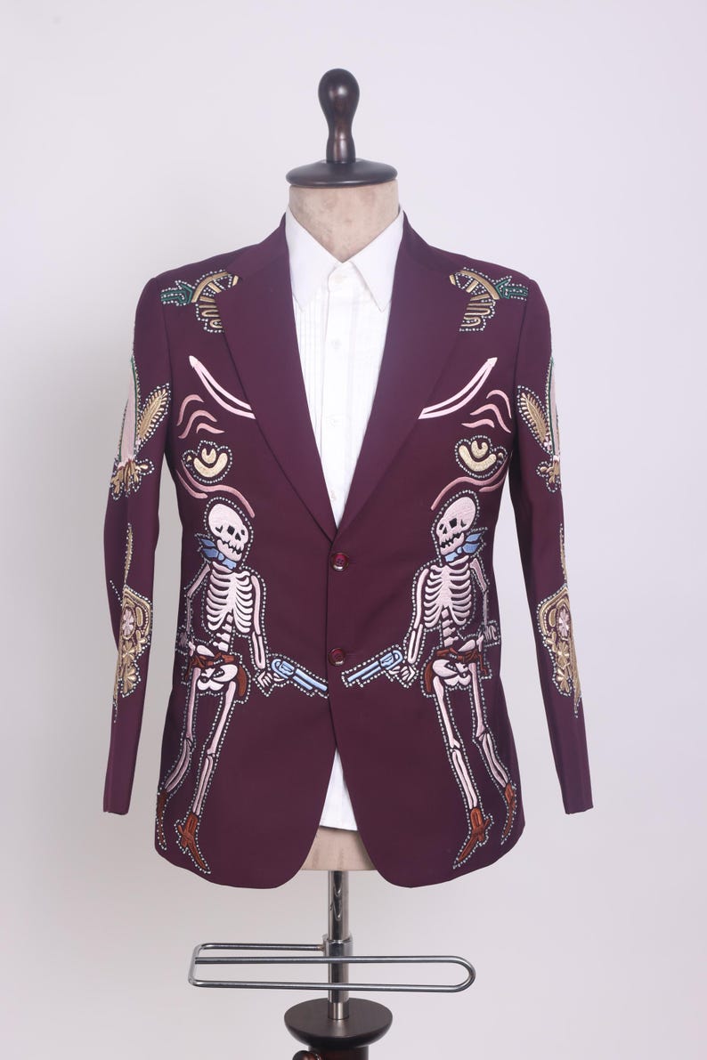 Embroidered Western Skeleton Suit, Burgundy Cowboy Outfit - Etsy