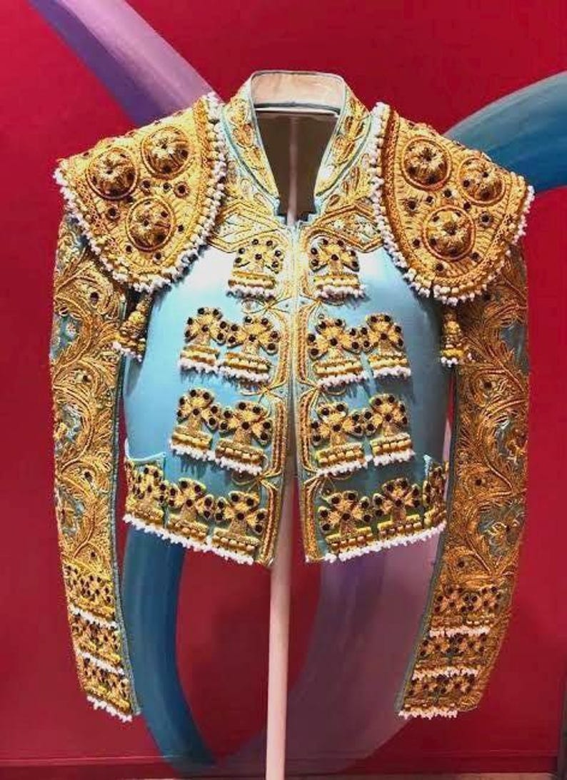 Customize Men Blue Gold Embroidered Designer Matador Jacket Cotton ...