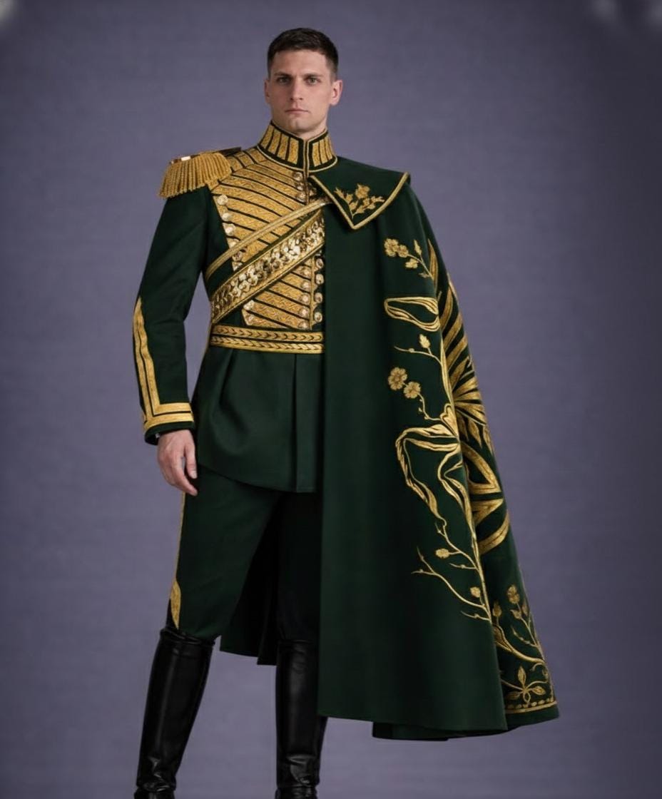 Custom Military Style Officer Jacket - Green & Gold Bullion Embroidered ...