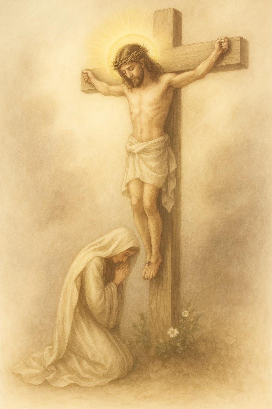 Mary Weeping at the Cross – Realistic Christian Wall Art Print, Jesus ...