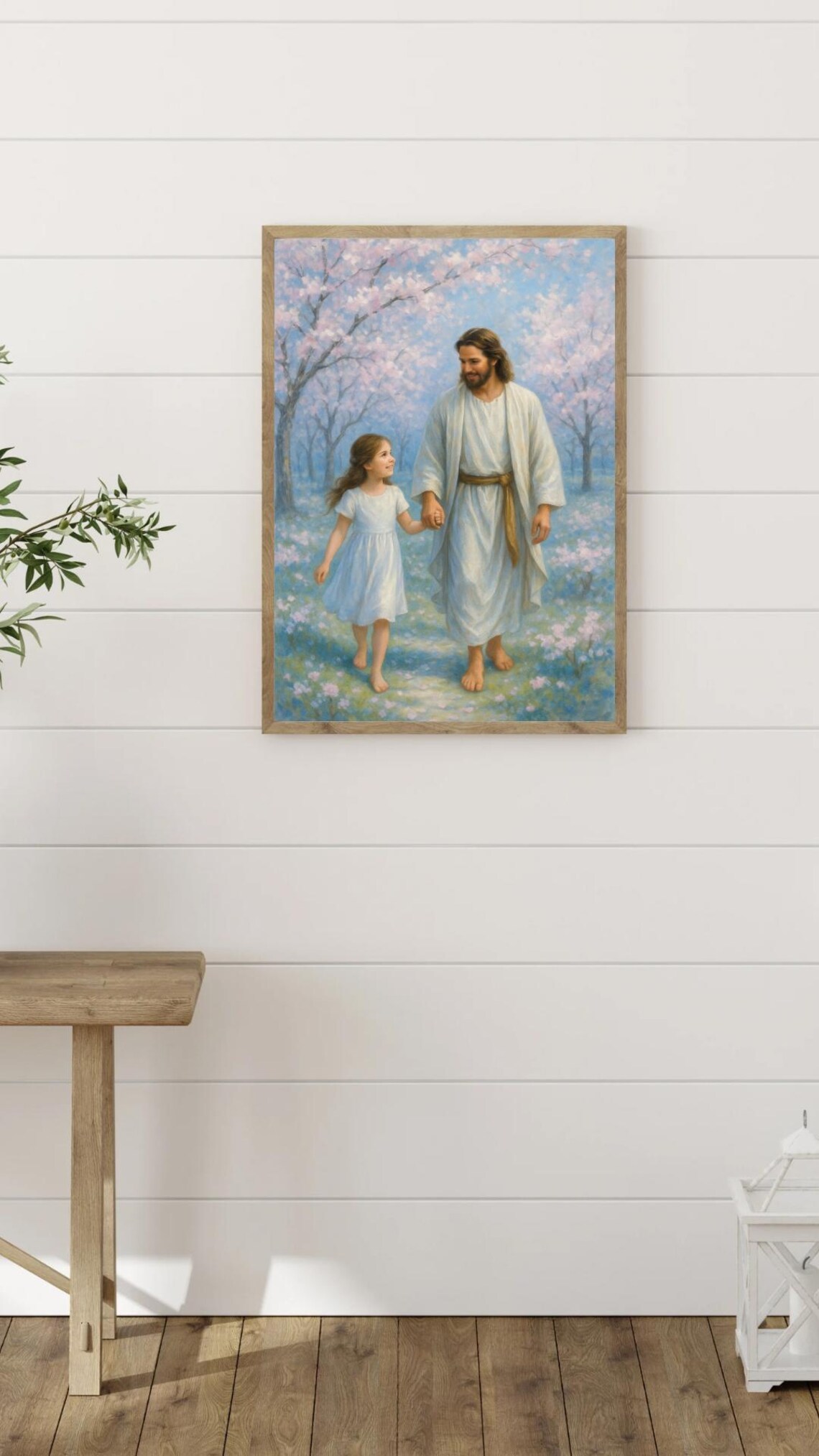 Jesus and Girl Wall Art, Sakura Garden Printable, Jesus Walking With ...