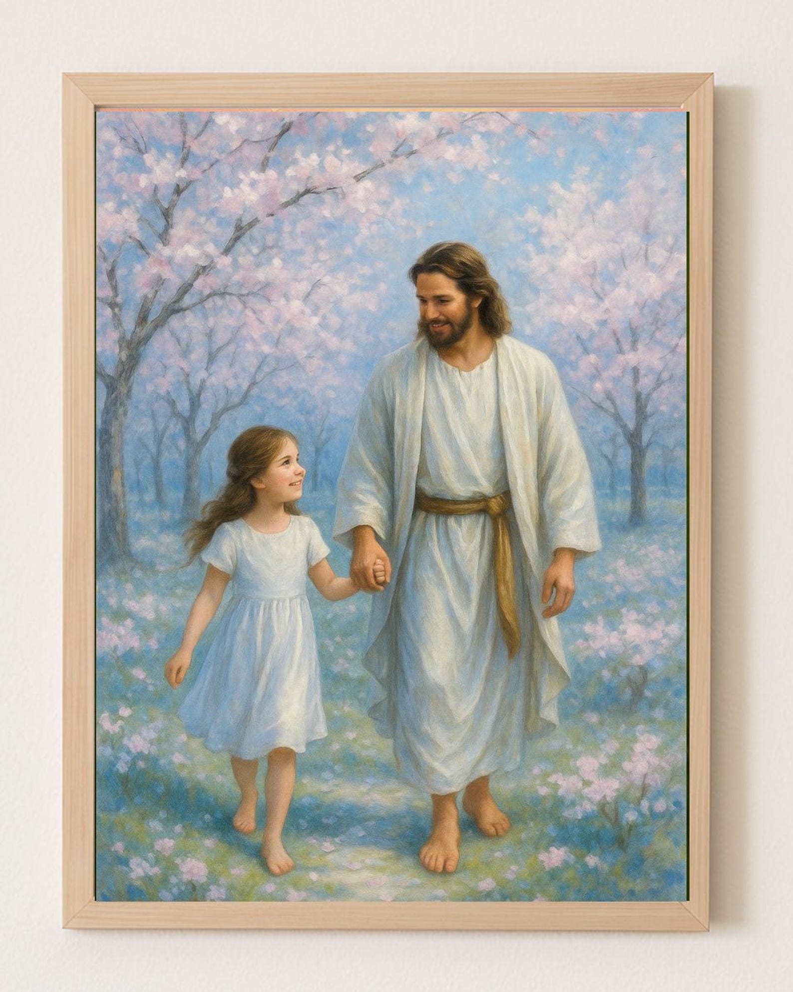 Jesus and Girl Wall Art, Sakura Garden Printable, Jesus Walking With ...