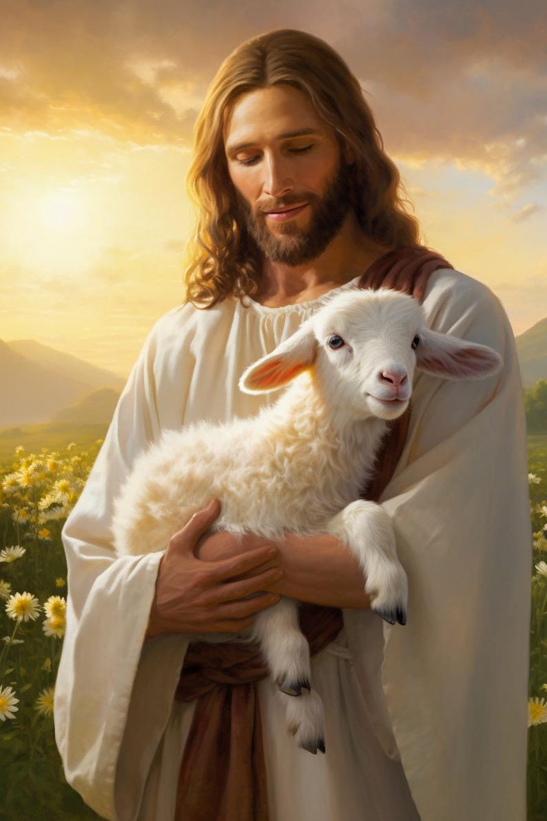 The Only Savior, Jesus Holding a Lamb, Christian Art Print, Good ...