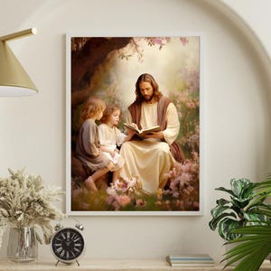 Jesus Reading to Children Art Print: Christian Nursery Decor (digital ...