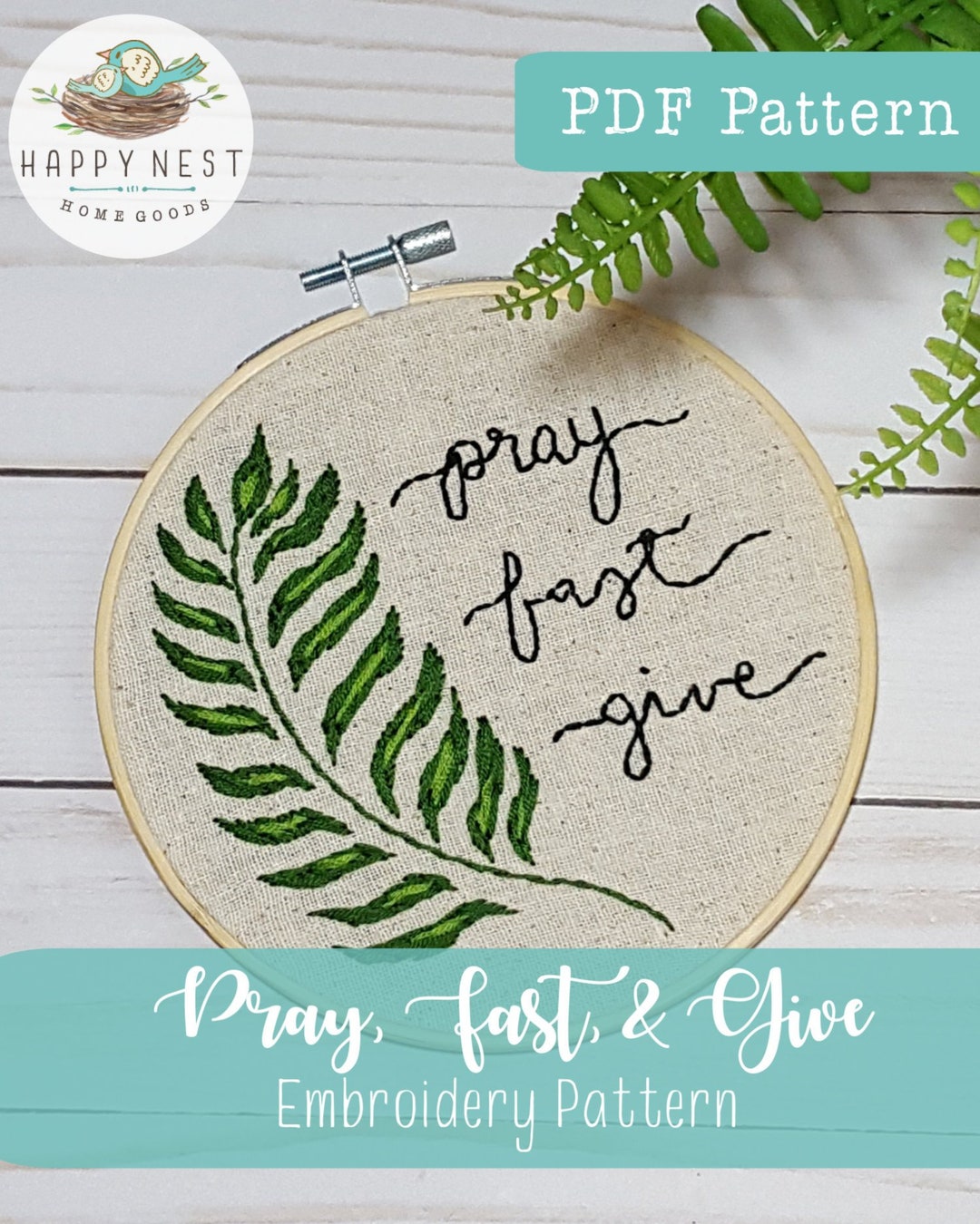 PDF Embroidery Pattern Pray Fast Give Modern Catholic Embroidery ...