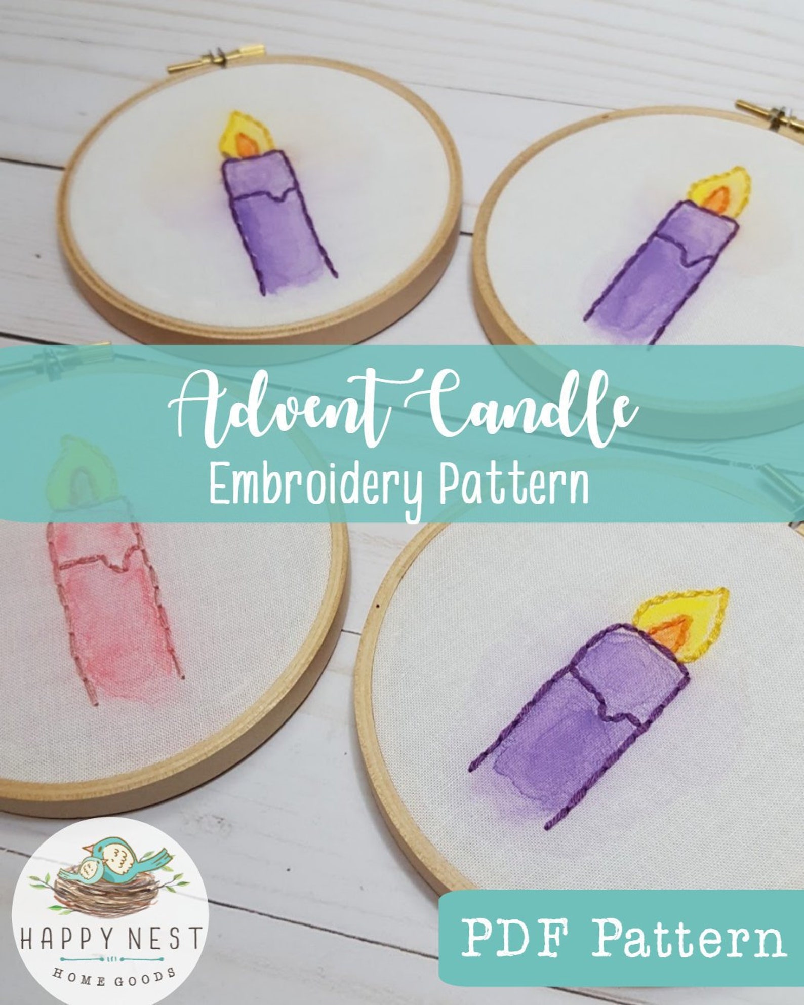 Advent Candles PDF Embroidery Pattern Modern Catholic Embroidery ...