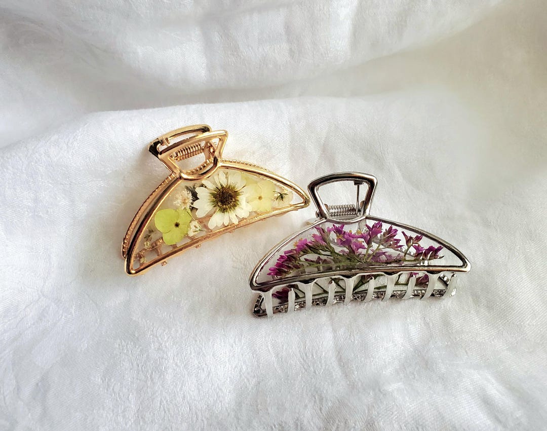 Handmade Pressed Flower Resin Claw Clip – Nature-inspired Hair ...