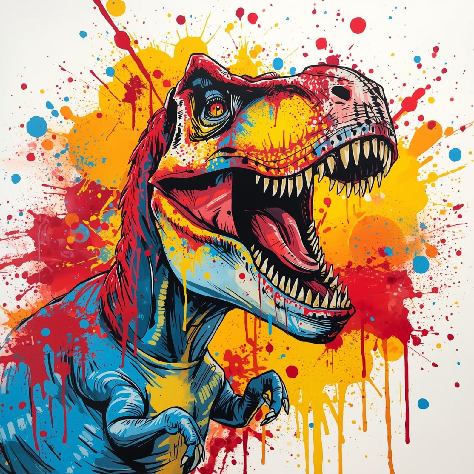 Colorful T-rex Dinosaur Wall Art | Graffiti Watercolor Splash Print ...