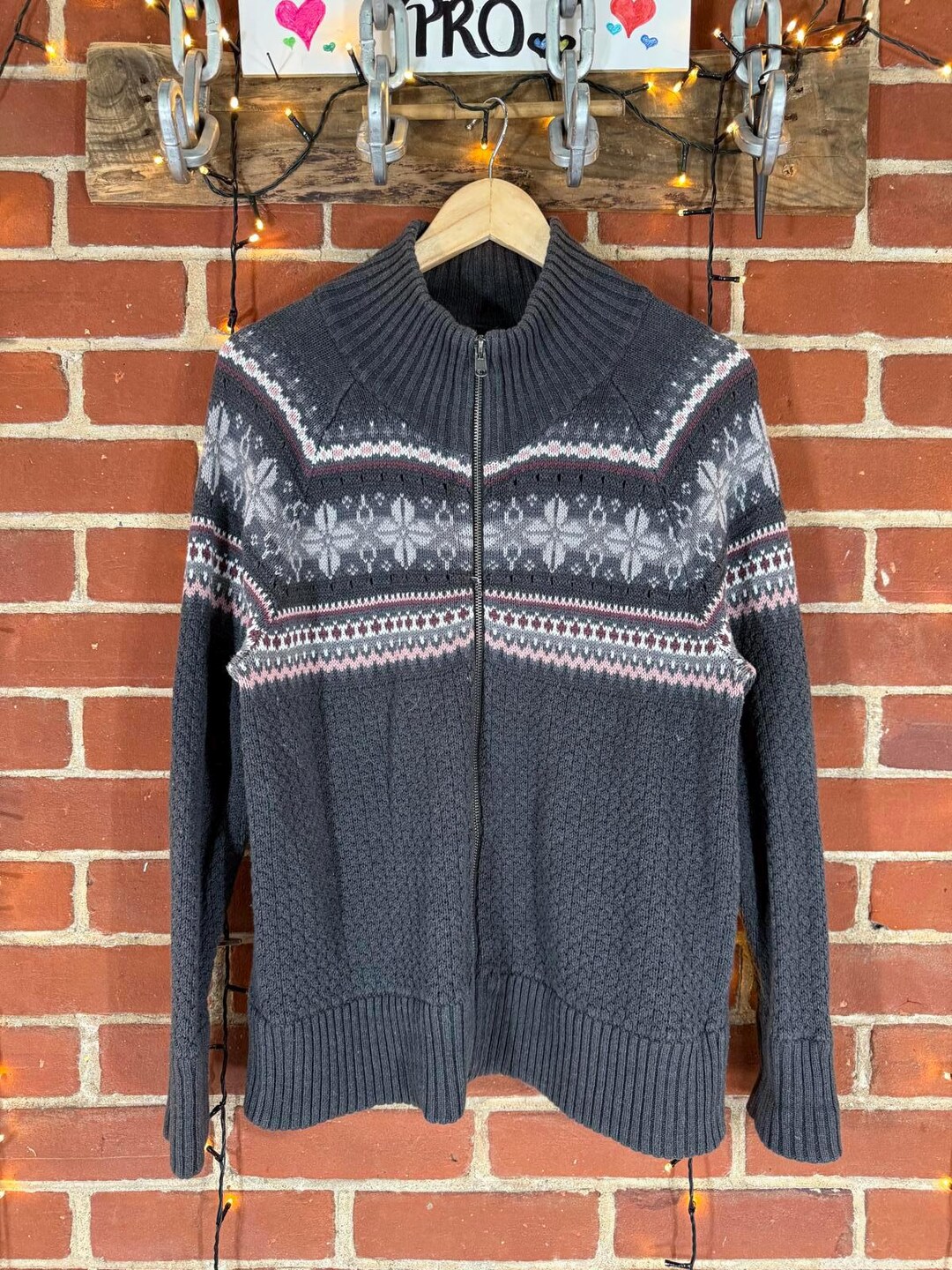 Northcrest Fair Isle Zip-up Knit Sweater – Size UK 14-16 NUM8 - Etsy