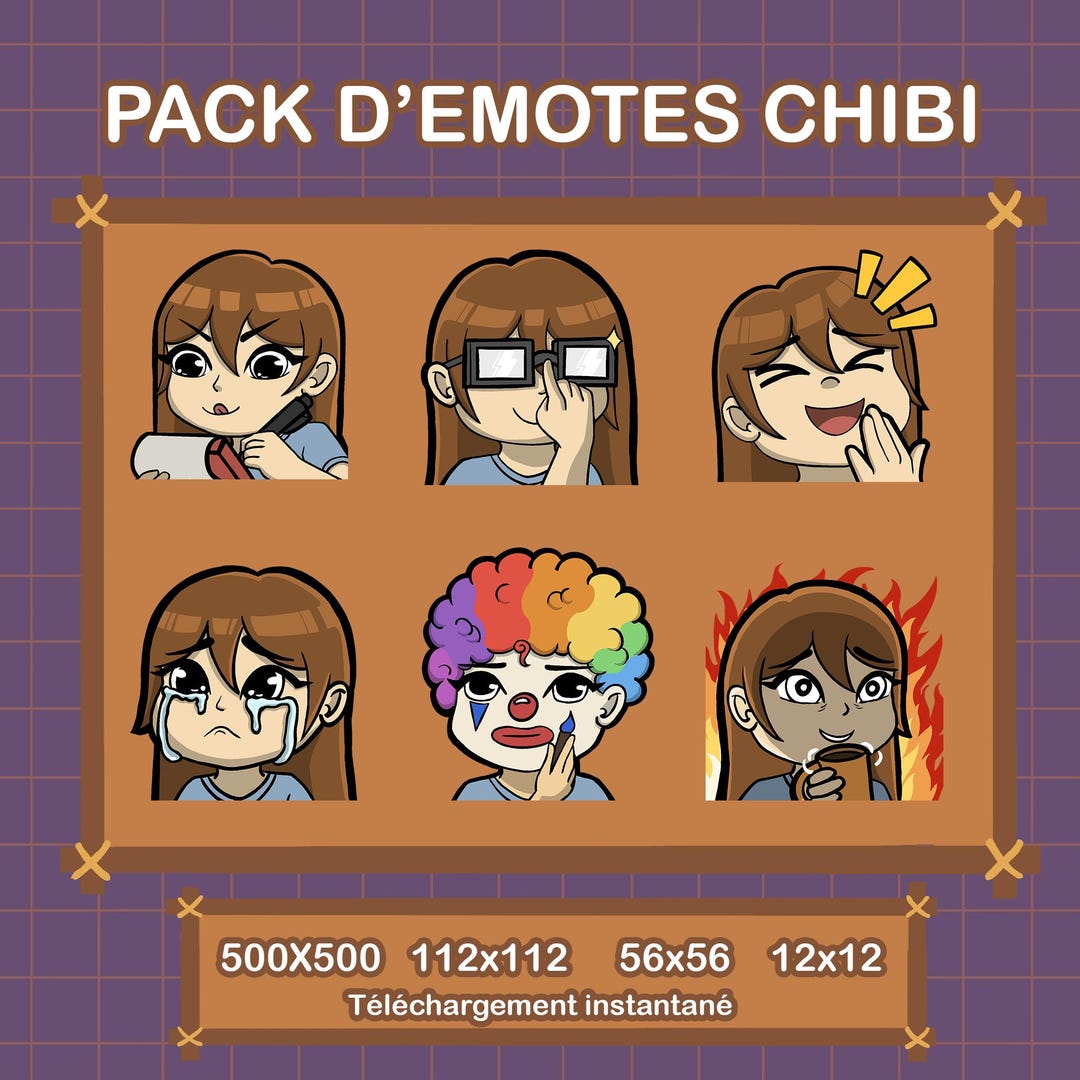 Chestnut Woman Chibi Emotes Pack – Twitch, Discord – 6 Chibi Emotes ...