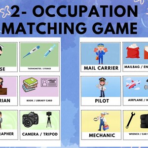 Occupation Matching Game Printable | Community Helpers Activity for Kids | Preschool Learning ...