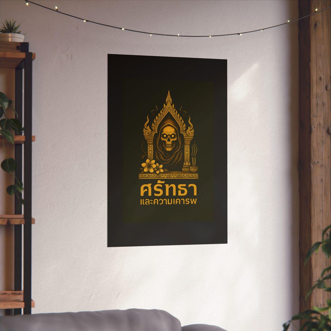 Gothic Skeleton Poster, Dark Thai Shrine Wall Art, Matte Vertical Print ...