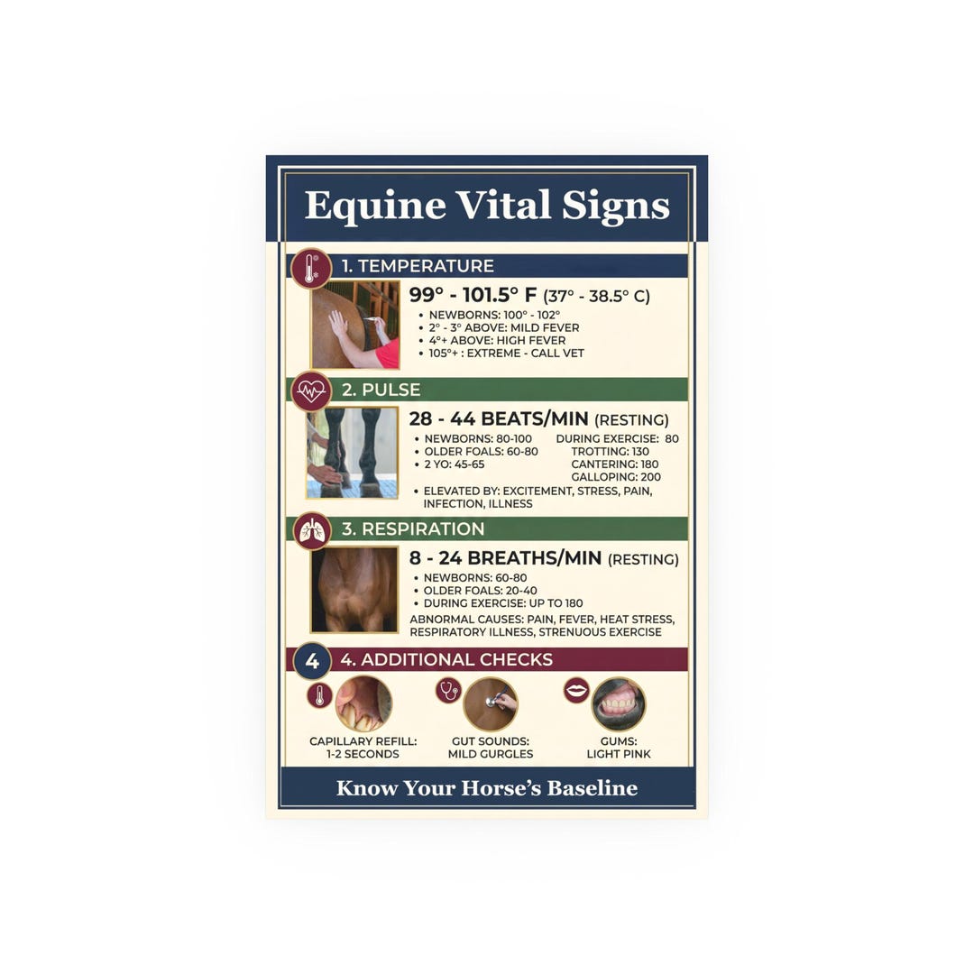 Equine Vital Signs Poster | Horse Temperature Pulse Respiration Chart ...