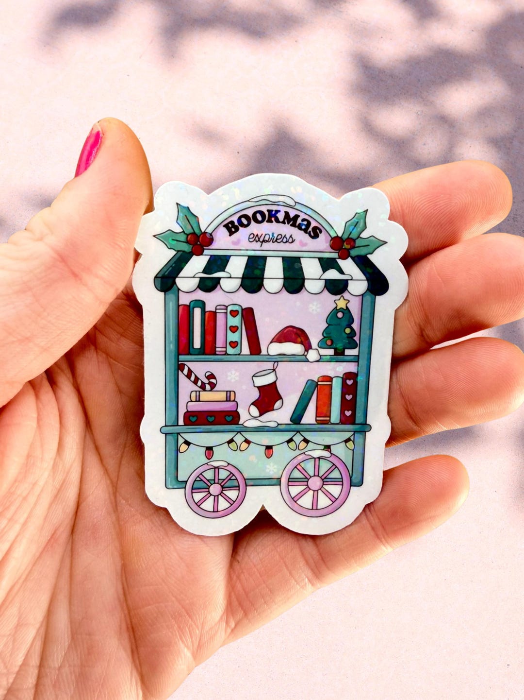 Bookmas Trolley Sticker – Glitter Holo Christmas Book Cart Vinyl ...