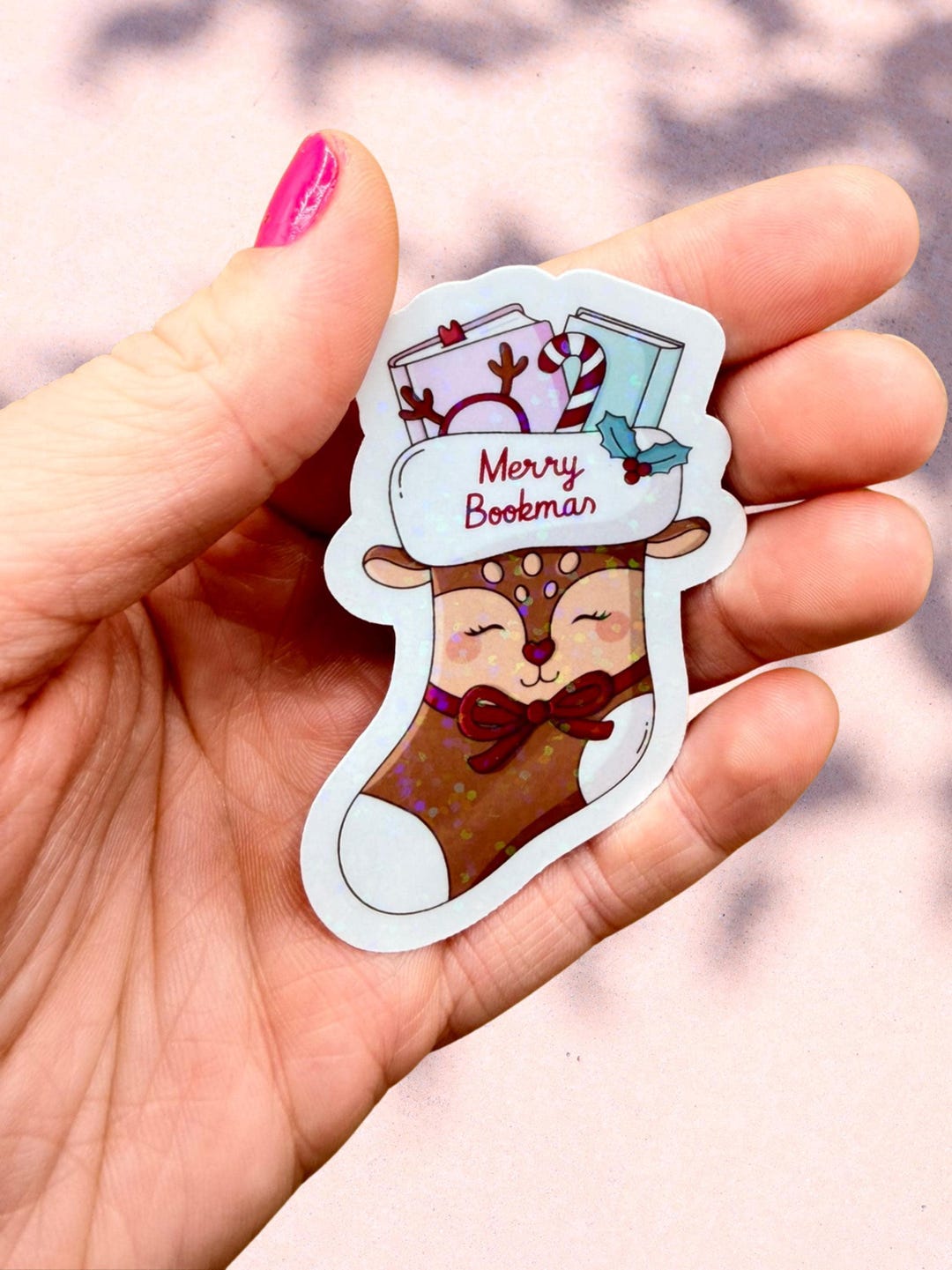 Reindeer Stocking Sticker, Christmas Bookish Sticker, Stocking Sticker ...