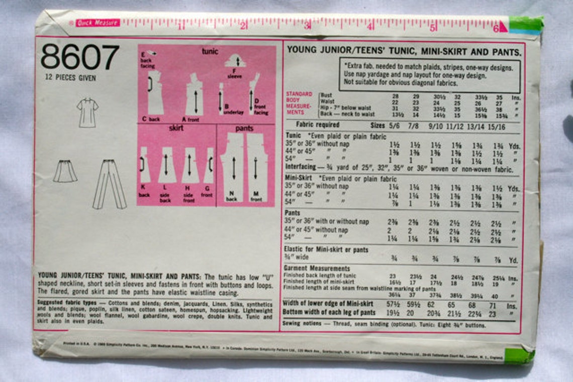 Vintage 60's Simplicity 8607 Junior / Teen Tunic Mini | Etsy