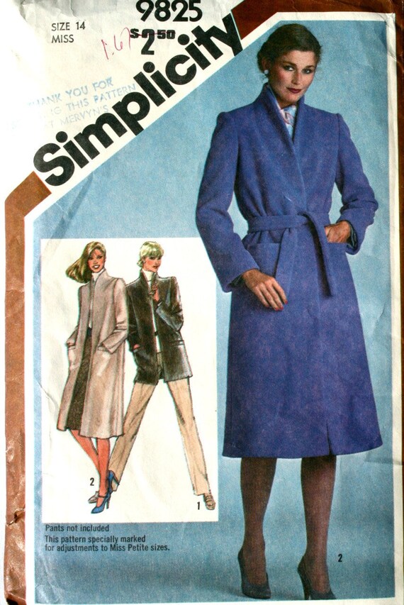 Vintage 80's Simplicity 9824 coat or topper UNCUT size | Etsy
