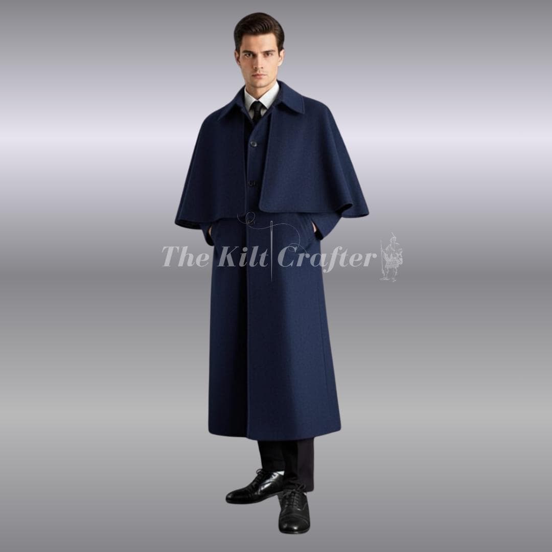 Men's Blue Wool Ulster Cape Coat | Handmade Victorian Steampunk ...