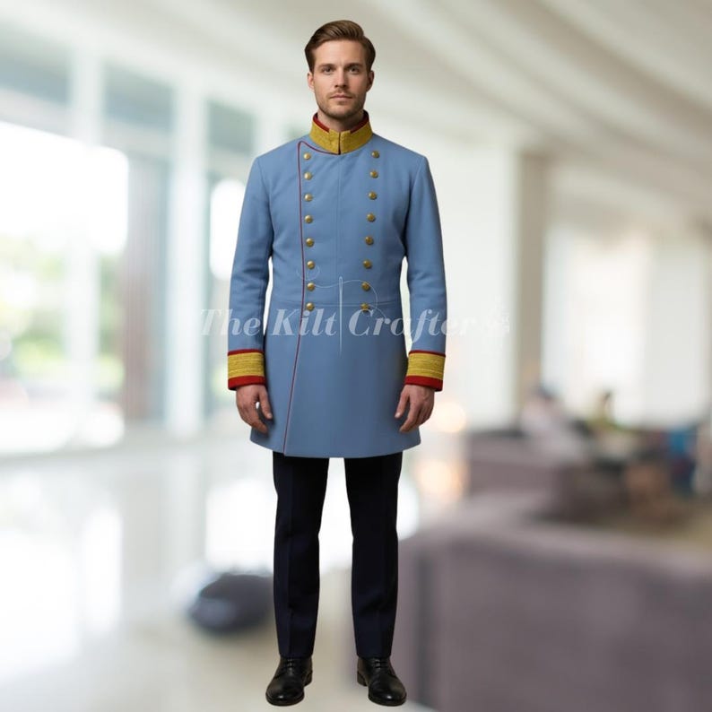 Custom Prussian Officer Tunic | Light Blue Military Coat, Red Trim - Etsy