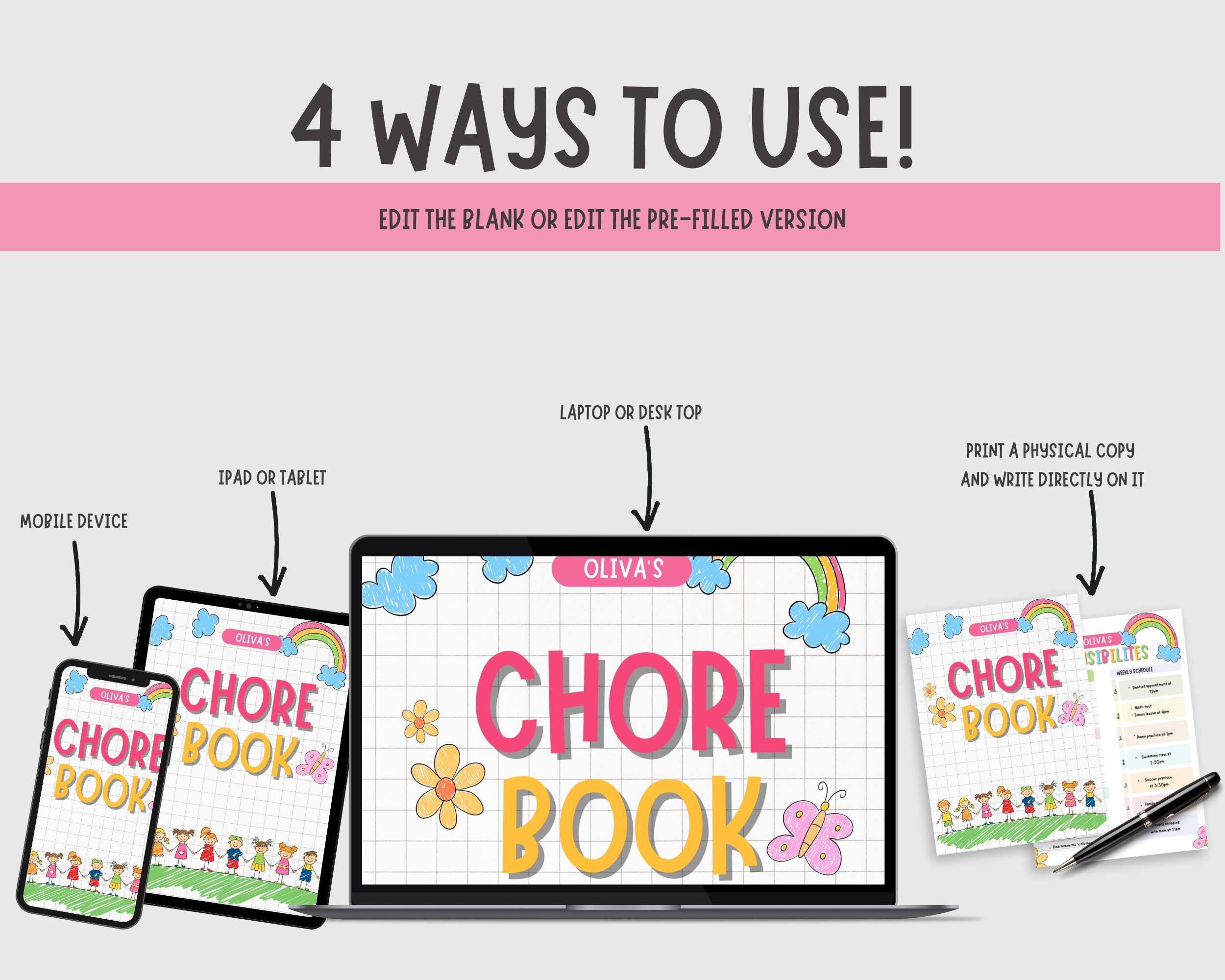 Editable Kids Chore Chart Bundle, Kids Daily Checklist, Emotion Chart ...