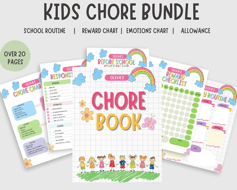 Editable Kids Chore Chart Bundle, Kids Daily Checklist, Emotion Chart ...