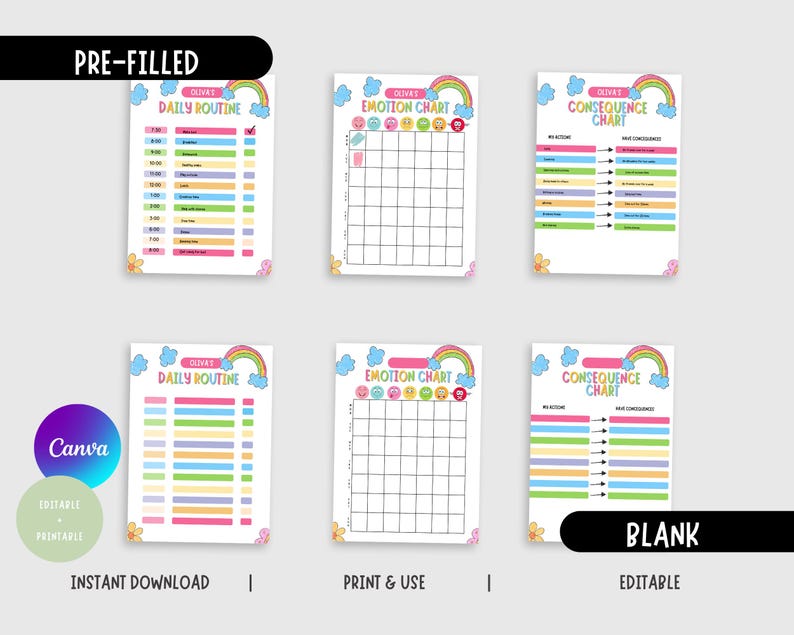 Editable Kids Chore Chart Bundle, Kids Daily Checklist, Emotion Chart ...