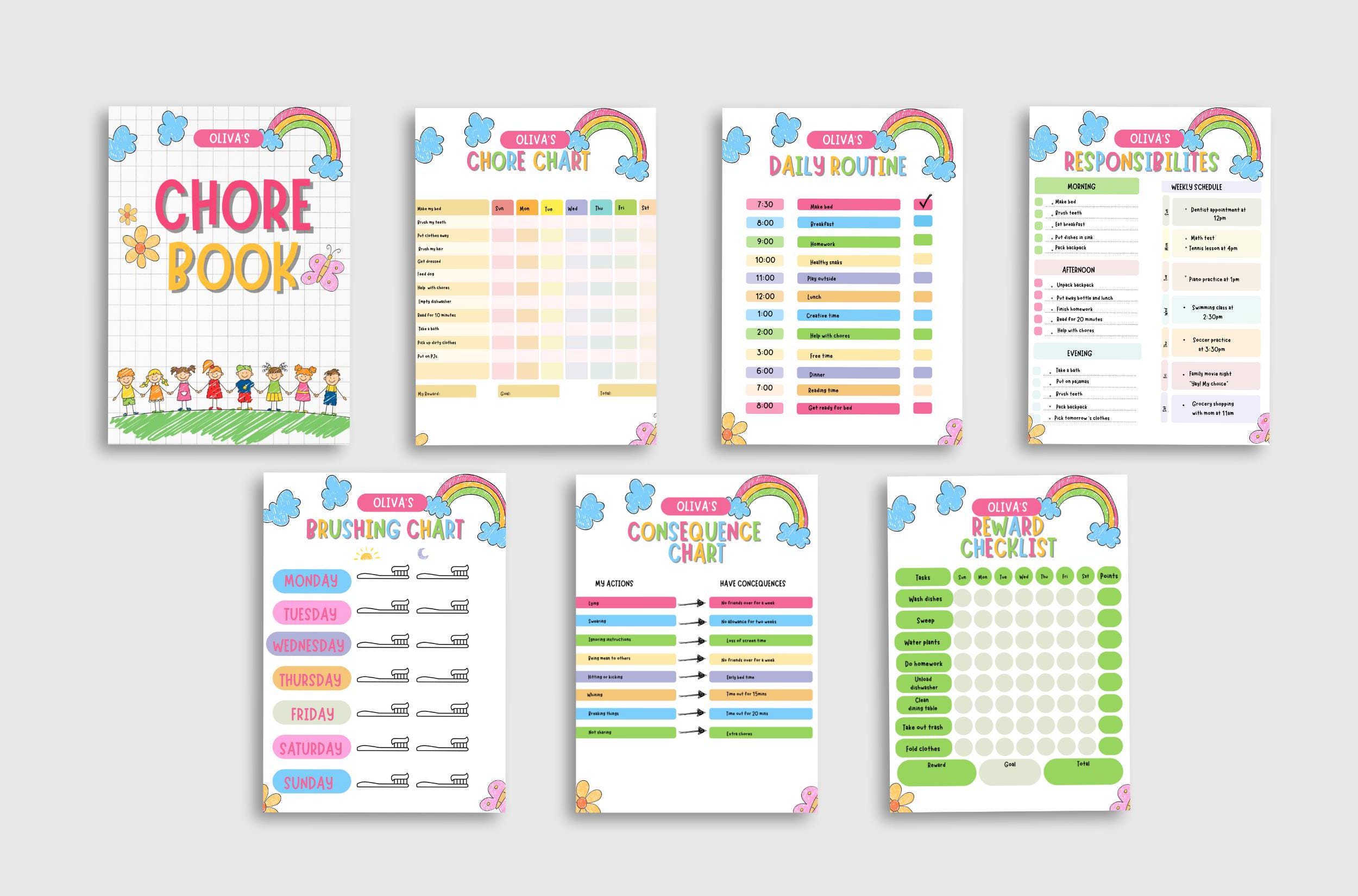 Editable Kids Chore Chart Bundle, Kids Daily Checklist, Emotion Chart ...