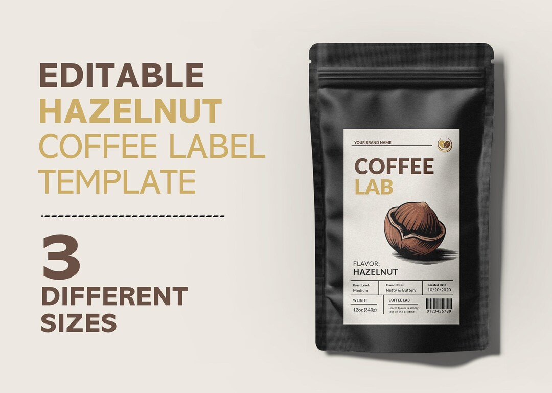 Editable Hazelnut Coffee Label Template | Editable Coffee Packaging Label | Printable Coffee ...
