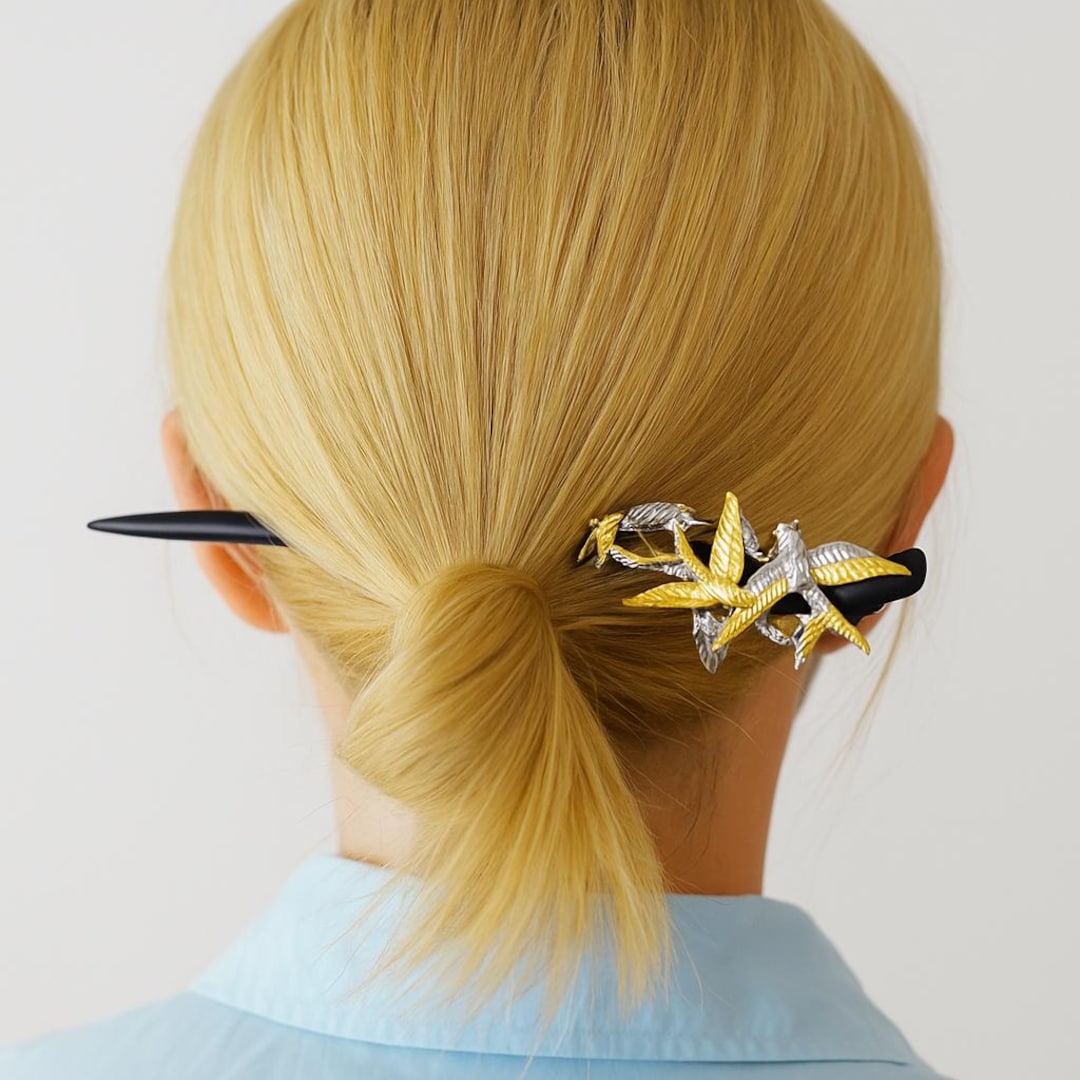 Exquisite Ebony Hairpin With Gilded Copper Birds Design, Nature ...