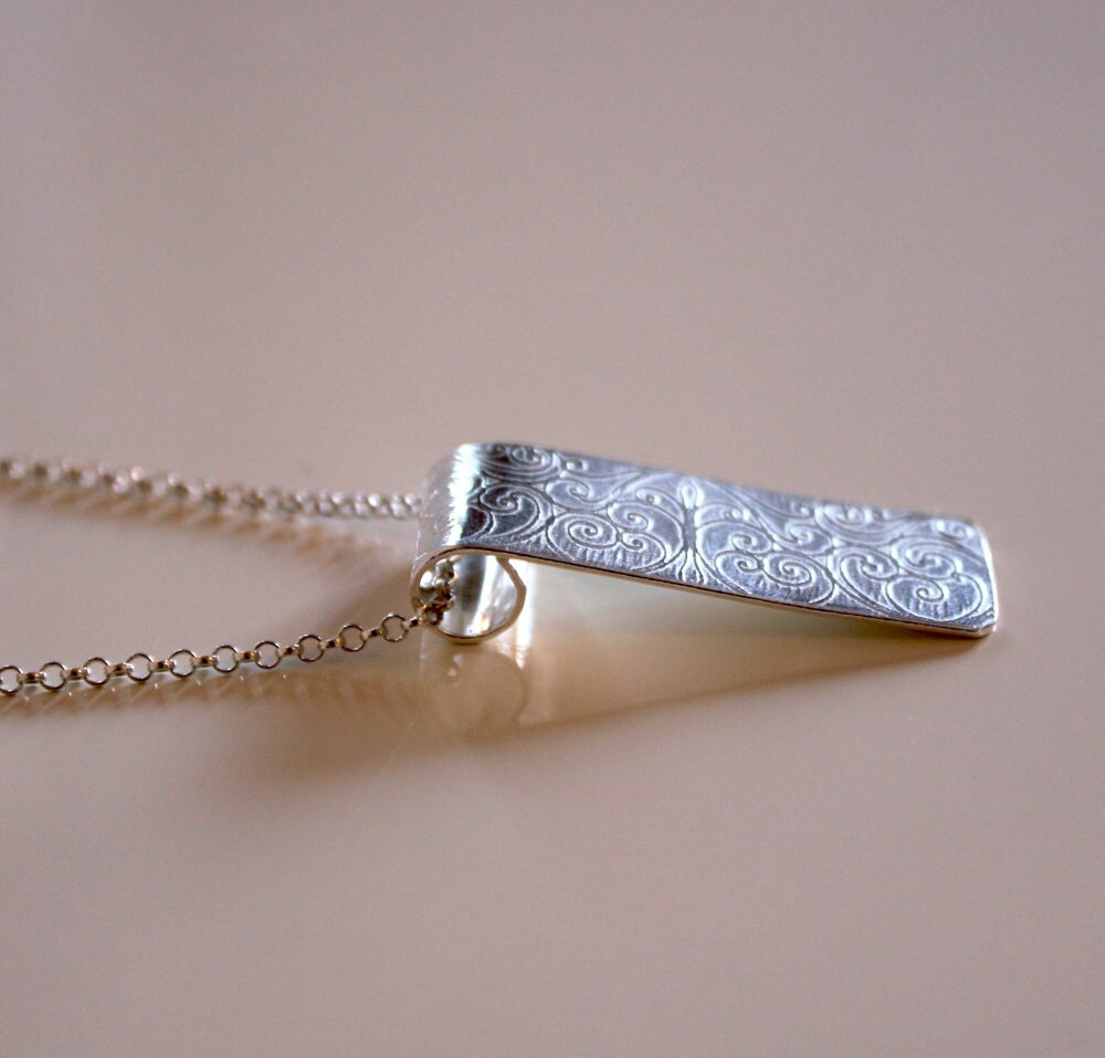 Vintage Scroll Long Drop Sterling Silver Pendant Handmade - Etsy UK