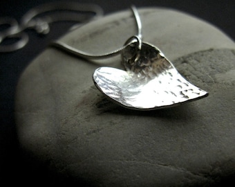 Silver Large Heart Necklace, Chunky Hammered Heart Pendant, Silver ...