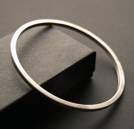 Silver Squared Bangle Handmade Brushed Silver Bangle - Etsy UK