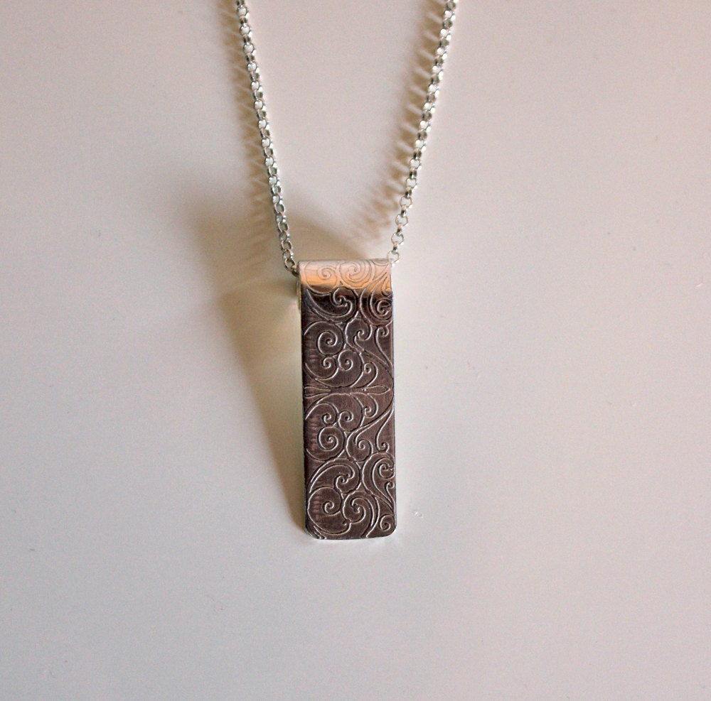 Vintage Scroll Long Drop Sterling Silver Pendant Handmade - Etsy UK