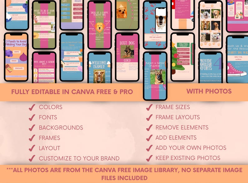 Pet Shelter Instagram Templates for Canva, Editable Dog and Cat Rescue ...