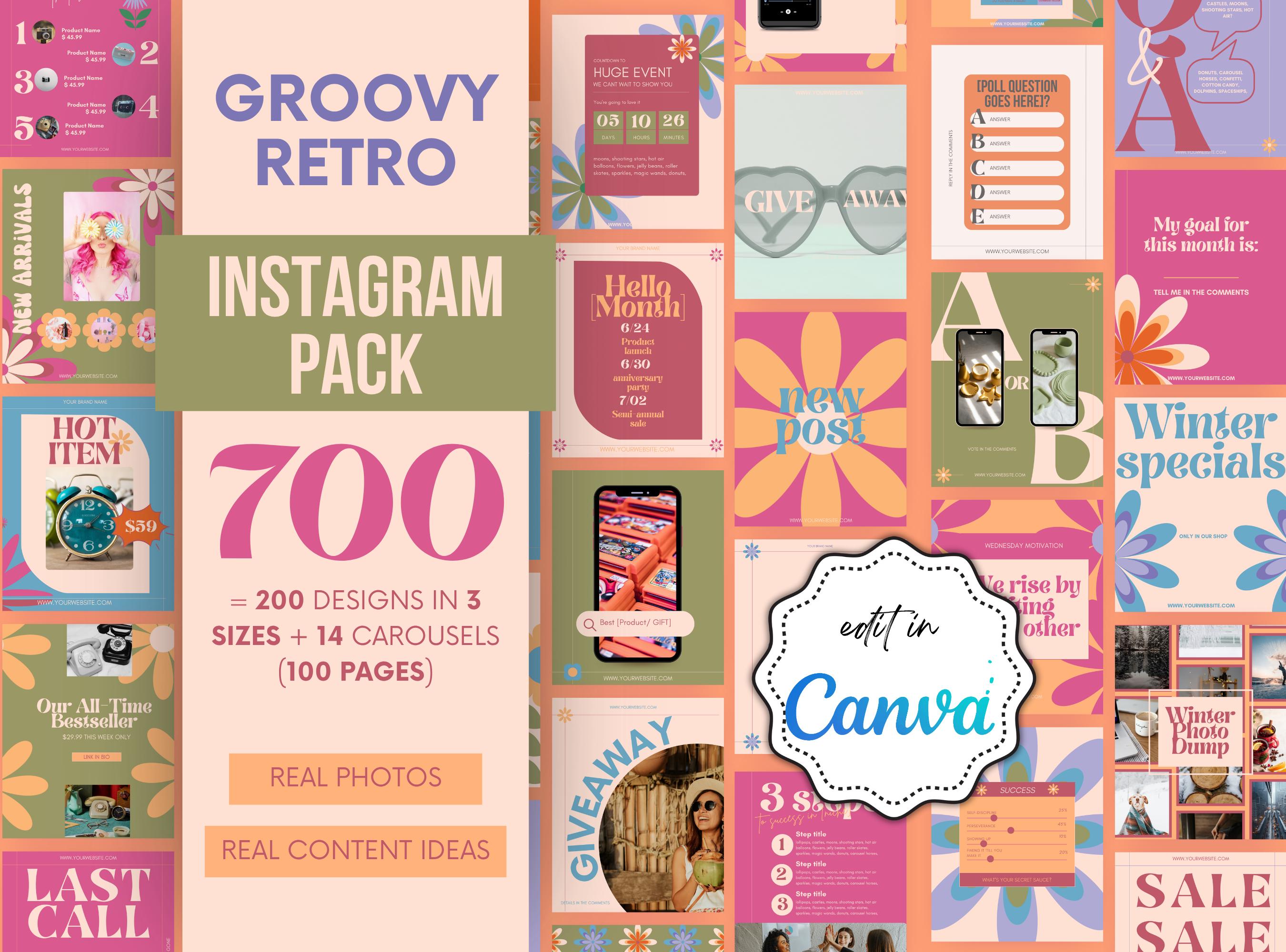 Groovy Retro Instagram Templates: 70s Canva IG Post Kit for Small ...