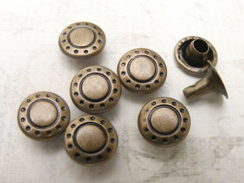 50sets 9mm Antique Brass VINTAGE Dot Pattern Studs Rivets | Etsy