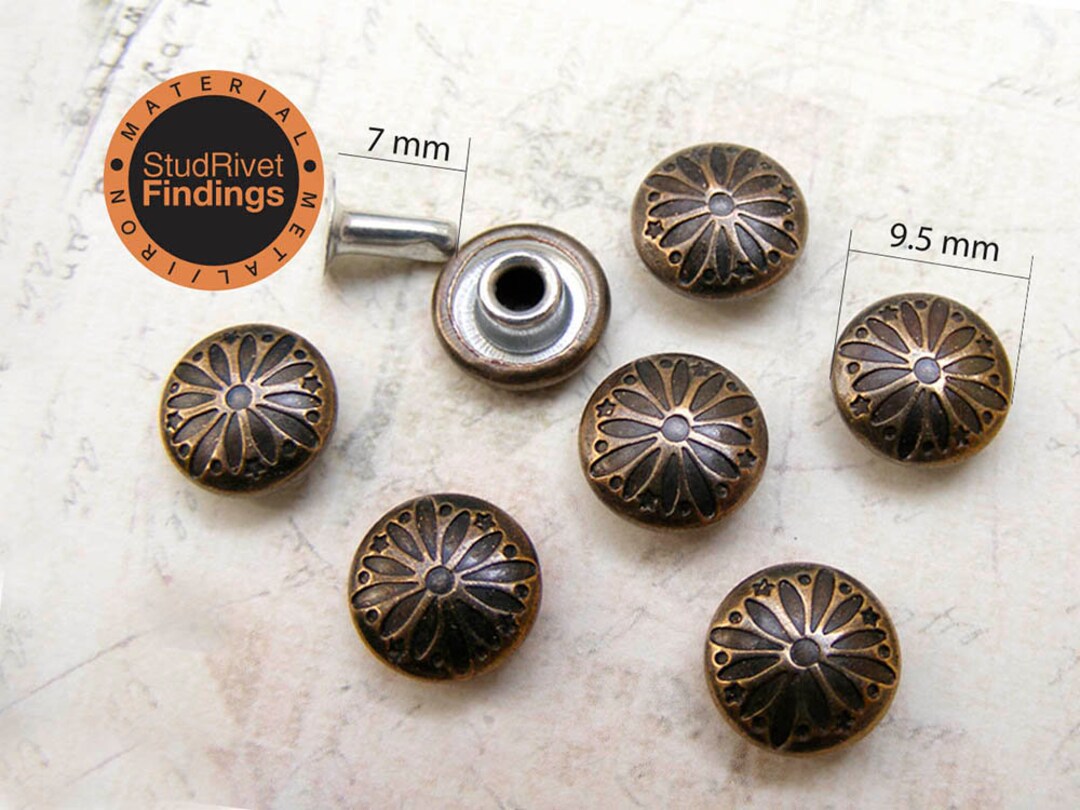 50sets 9.5mm Antique Brass Flower Rivet for Decorate Jean, Jacket, Bag ...